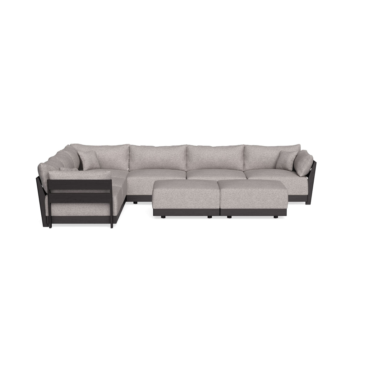 Modular Bondi Black 6-Seater Corner Sectional + Bench Ottoman in Heath ...