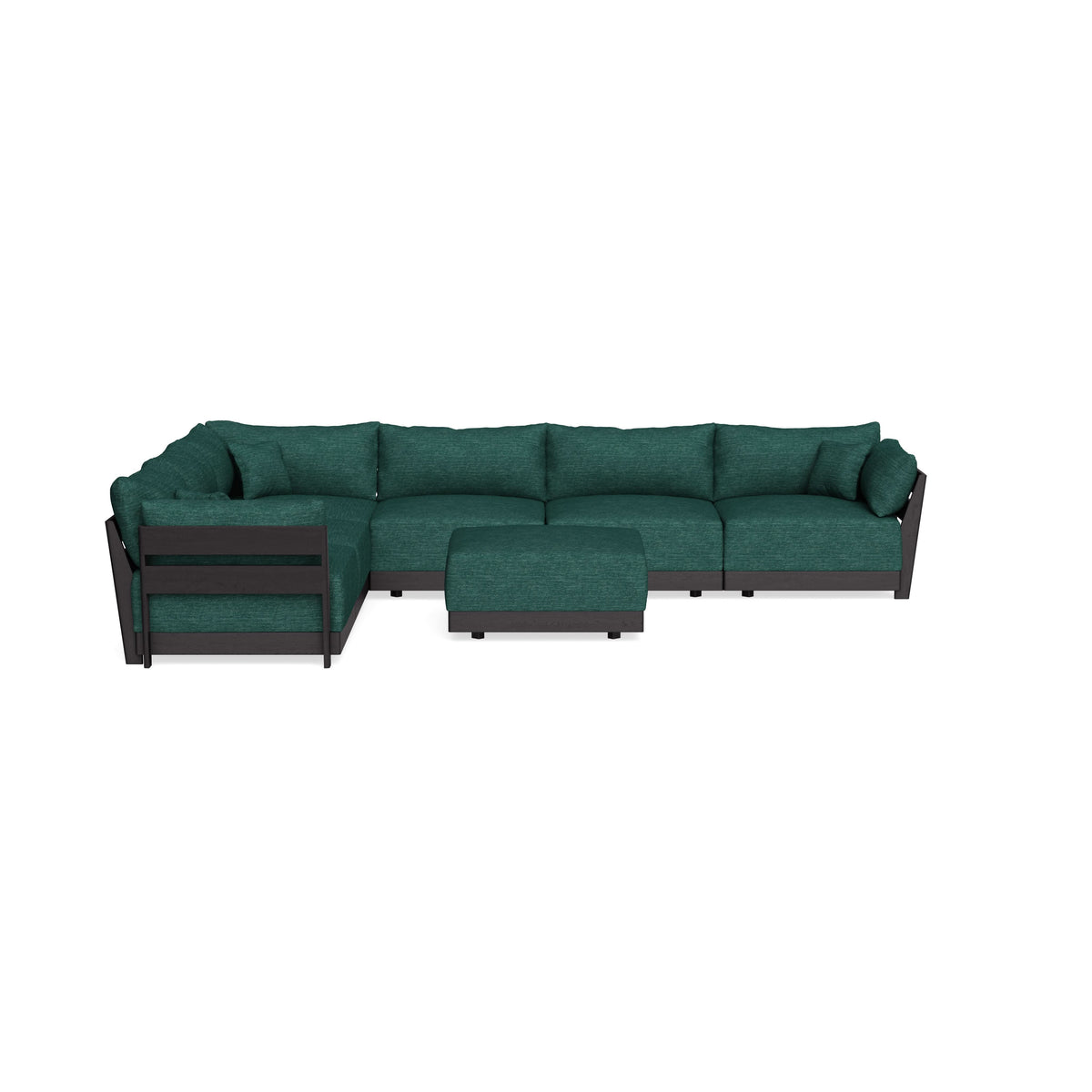 Modular Bondi Black 6-Seater Corner Sectional + Ottoman in Forest Gree ...