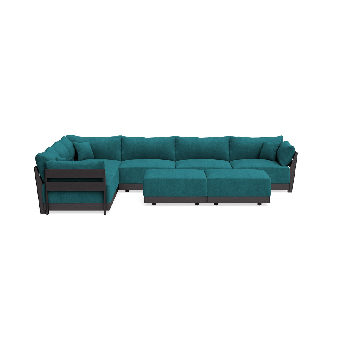 Modular Bondi Black 6-Seater Corner Sectional + Bench Ottoman in Ocean ...