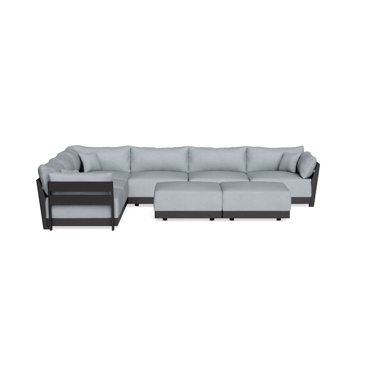 Modular Bondi Black 6-Seater Corner Sectional + Bench Ottoman in Ash ...